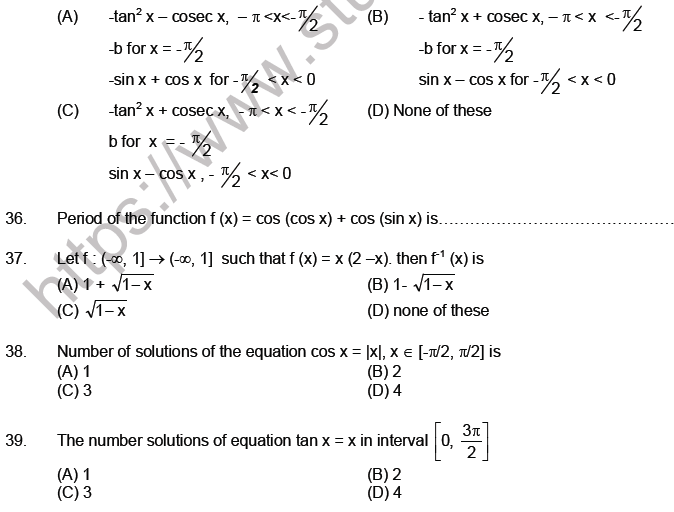 Jee Mathematics Relation And Functions Mcqs Set B With Answers